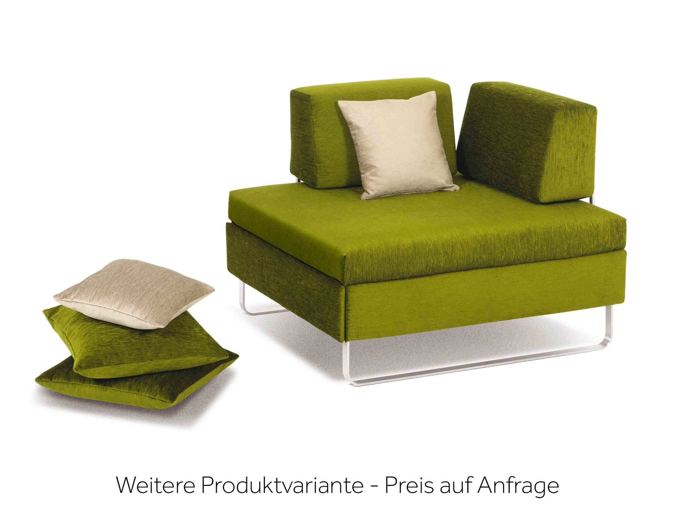 Hocker Bed For Living, Stoff Rot, Kufen Inox, b 70 cm t 80 cm h 45 cm