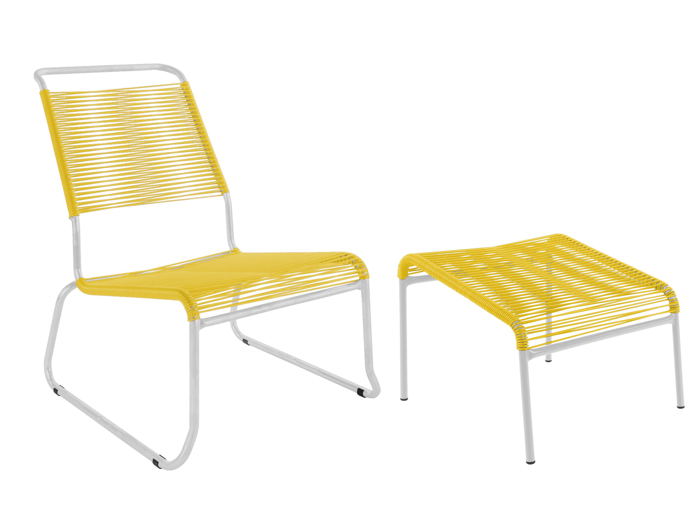 Spaghetti-Kufen-Lounger-Hochlehner + Hocker Säntis Schaffner / Farbe: Gelb