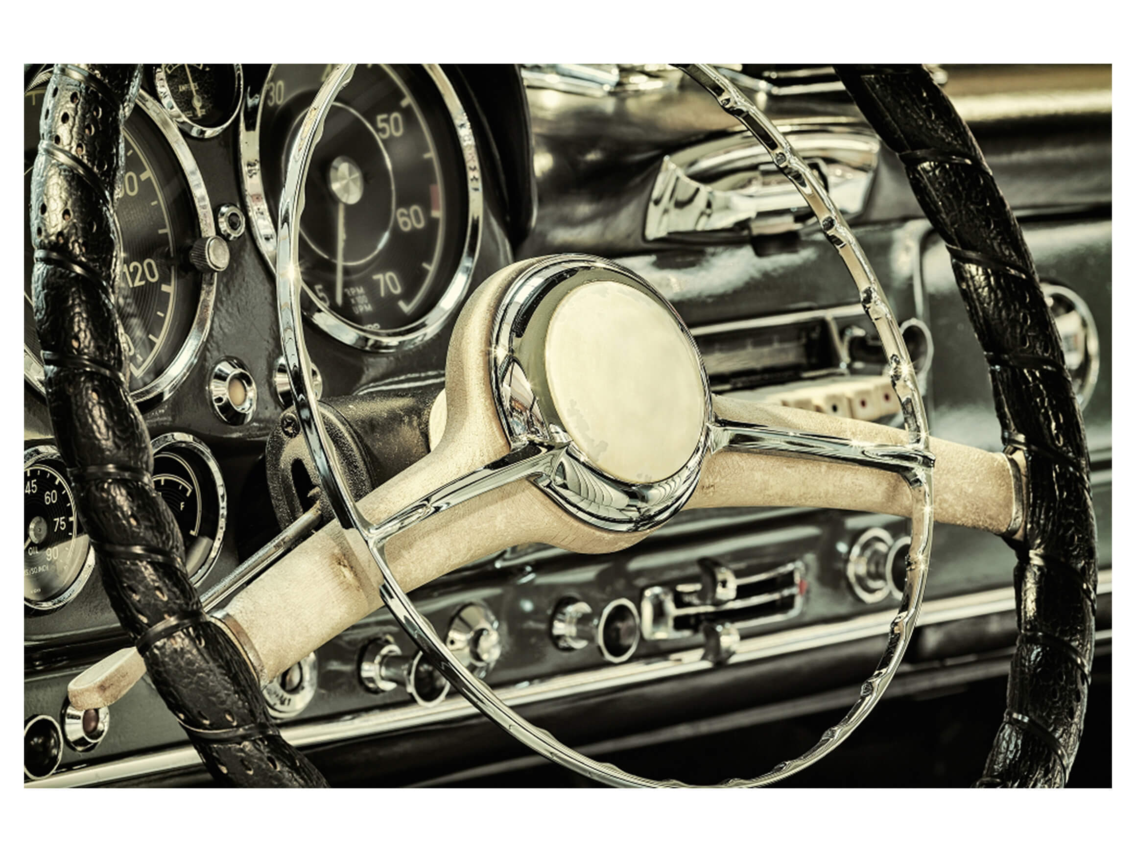 Digital print on acrylic glass vintage steering wheel image LAND / Size ...