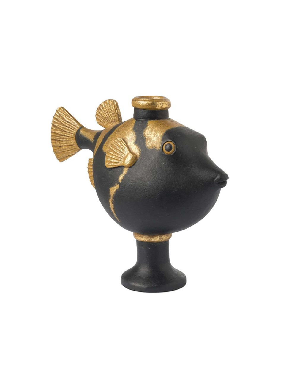 Kerzenständer Kugelfisch Schwarz Gold H: 20 cm Abhika