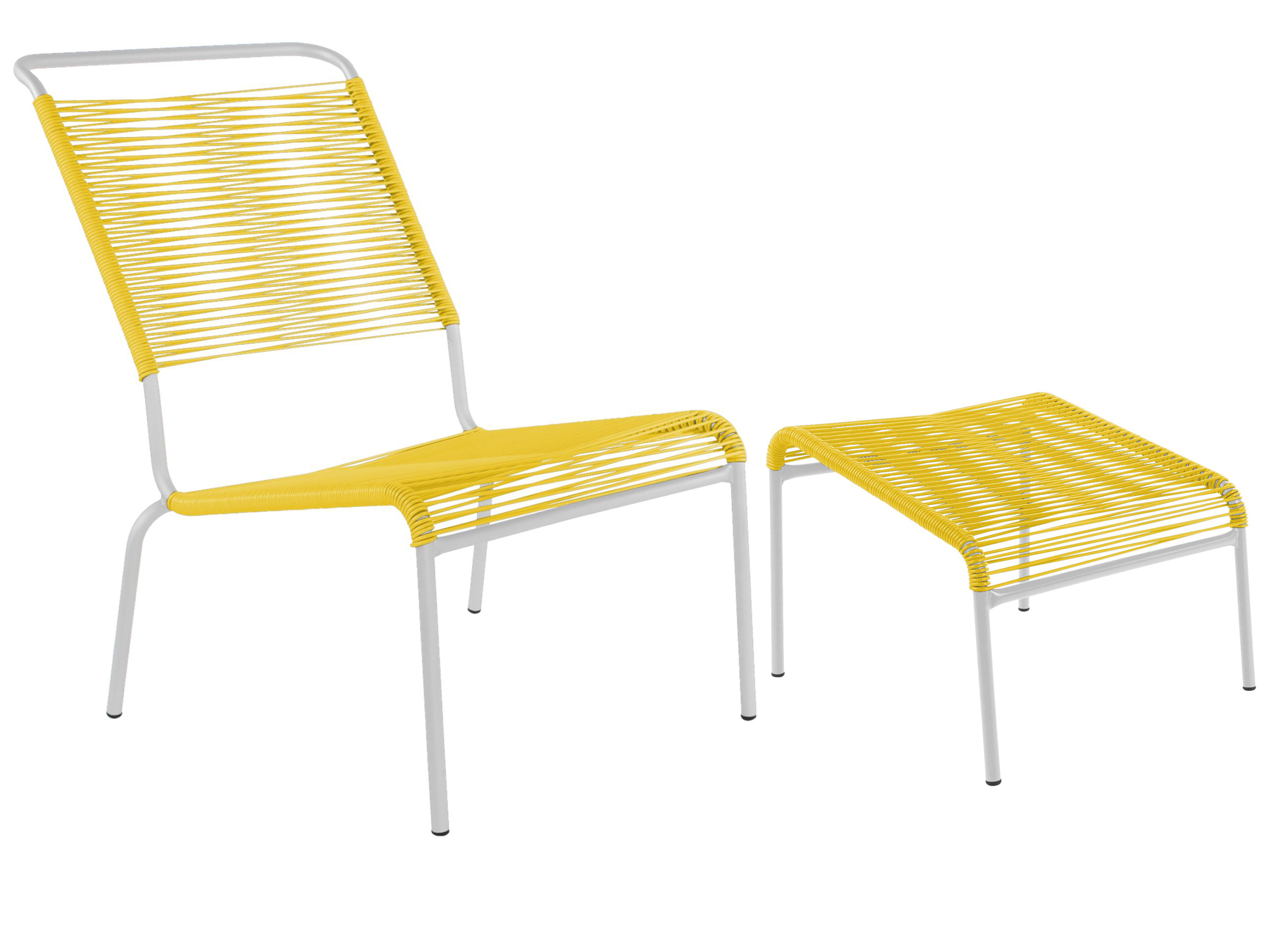 Spaghetti lounger high-back chair + Säntis stool Schaffner / colour: yellow