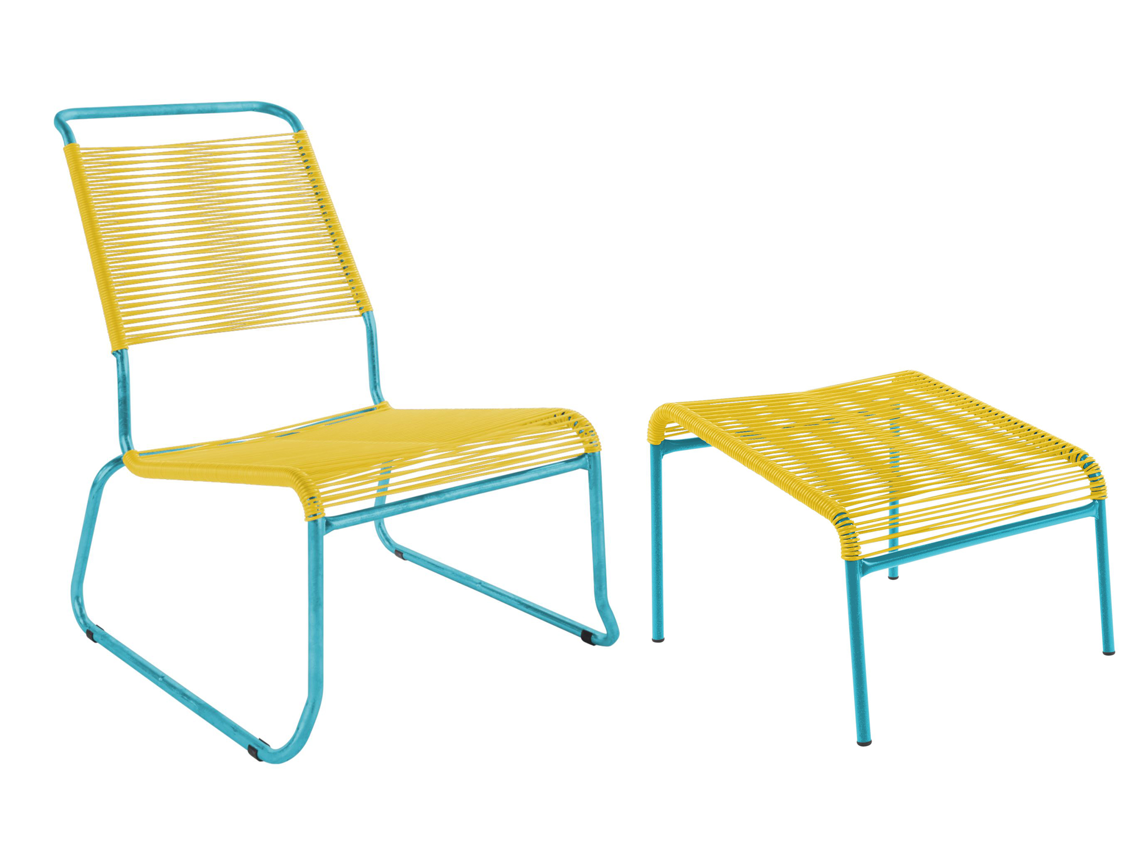 Spaghetti-Kufen-Lounger-Hochlehner + Hocker Säntis Schaffner / Farbe: Gelb