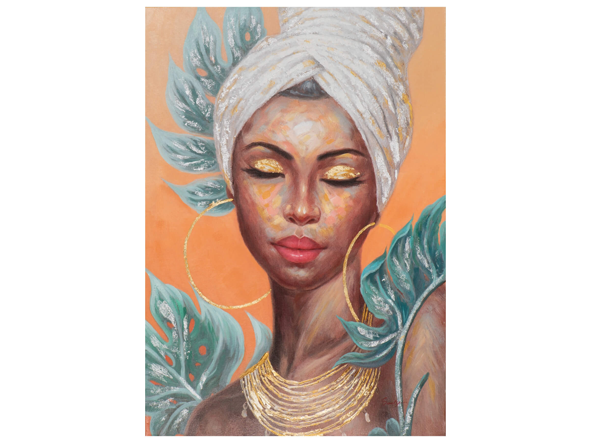 Picture Beauty with white turban image LAND / Size: 120 x 80 cm
