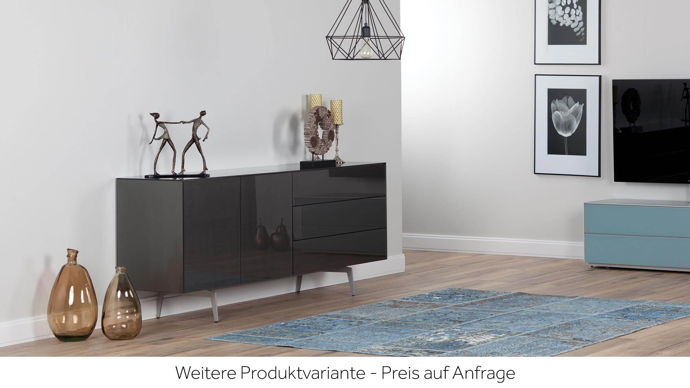 Sideboard Timber, Lack Weiss, Wildnussbaum, b 200 cm t 42 cm h 92 cm