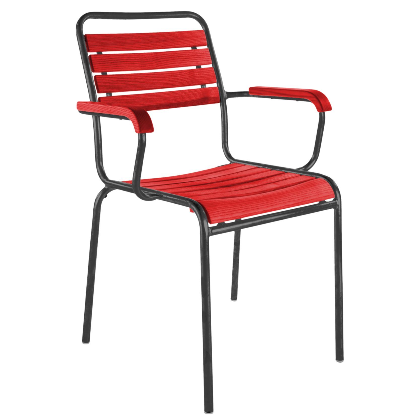 Rigi wooden slatted chair with armrests Schaffner / colour: red