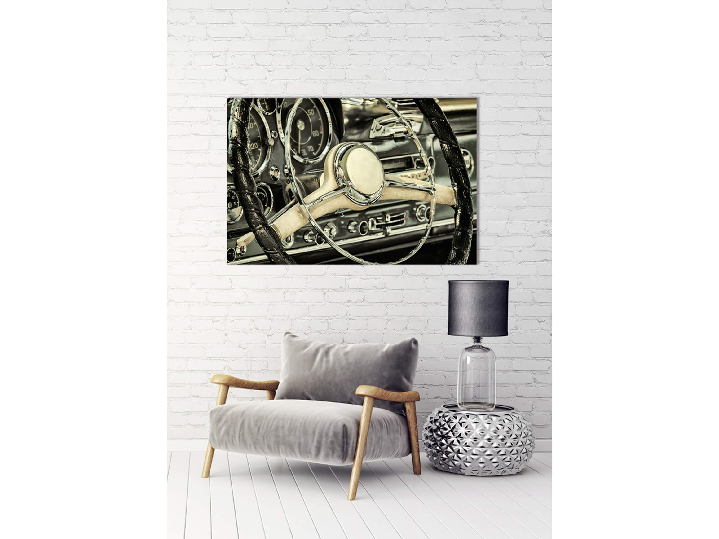 Digital print on acrylic glass vintage steering wheel image LAND / Size ...