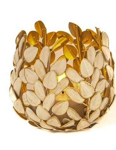 Windlicht Weisse Blätter mit Gold Decofinder