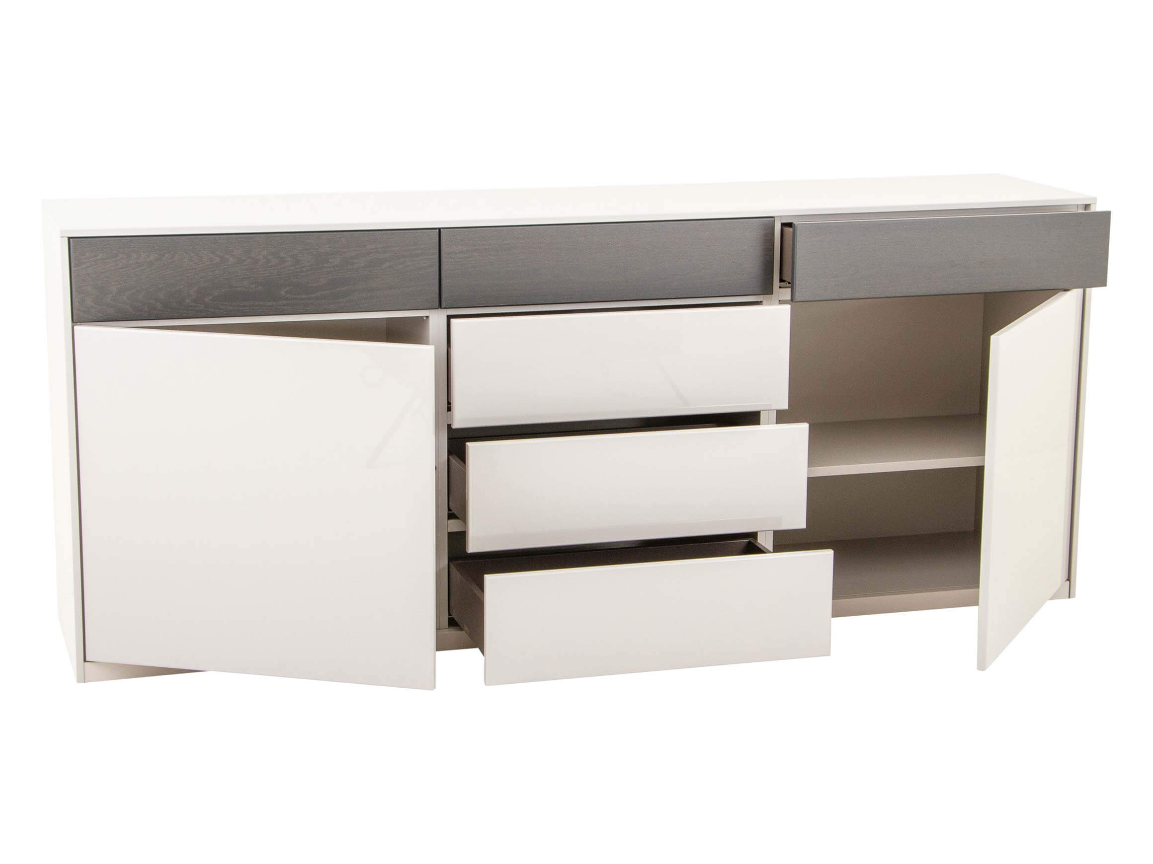 Sideboard Timber, Lack Weiss, Wildnussbaum, b 200 cm t 42 cm h 92 cm