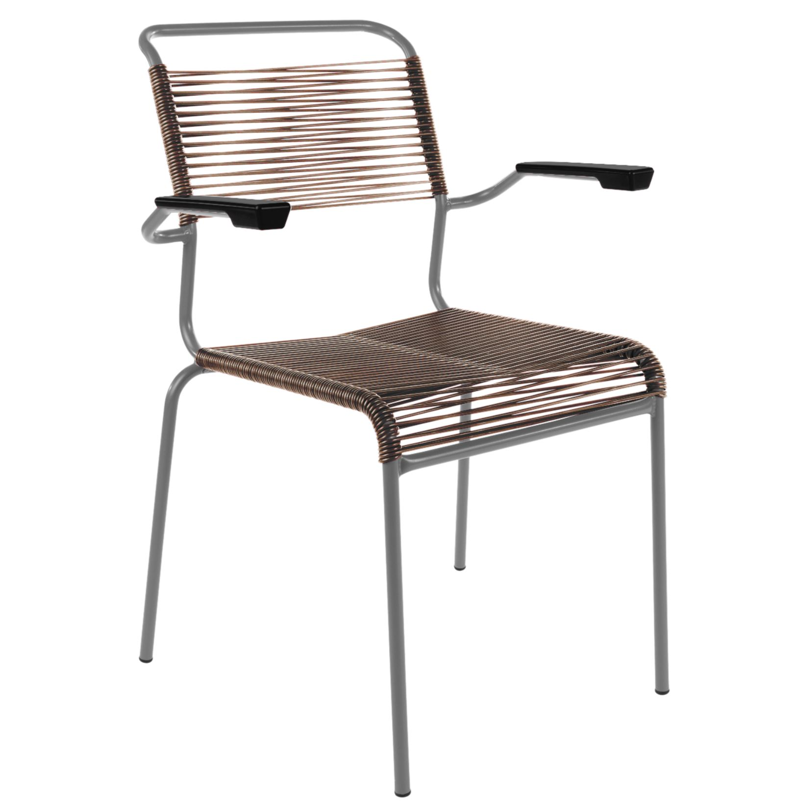 Säntis spaghetti chair with armrests Schaffner / colour: brown-transparent